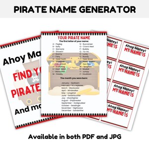 Whats Your Pirate Name Printable Game, Pirate Party Name Generator Game ...