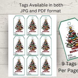 Merry Bookmas Christmas Gift Tag Printable Gift Tag, Book Christmas ...