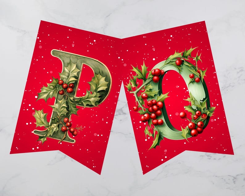 Holly & Berry Christmas Banner Printable, Christmas Pennant Letters A–Z ...