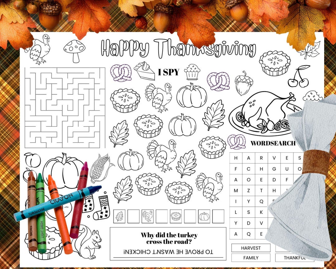 Thanksgiving Activity Placemat Printable, Kids Thanksgiving Table Games ...