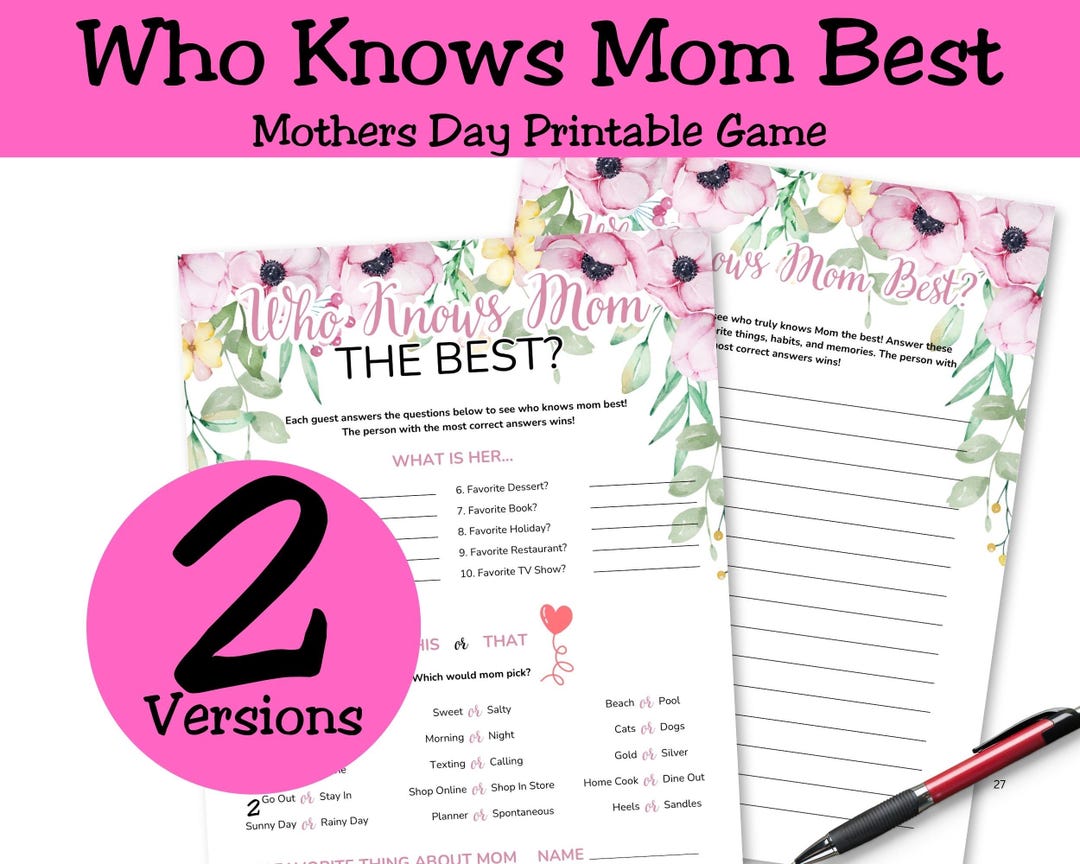 Who Knows Mom Trivia Game Printable Download Mother’s Day Brunch Game ...