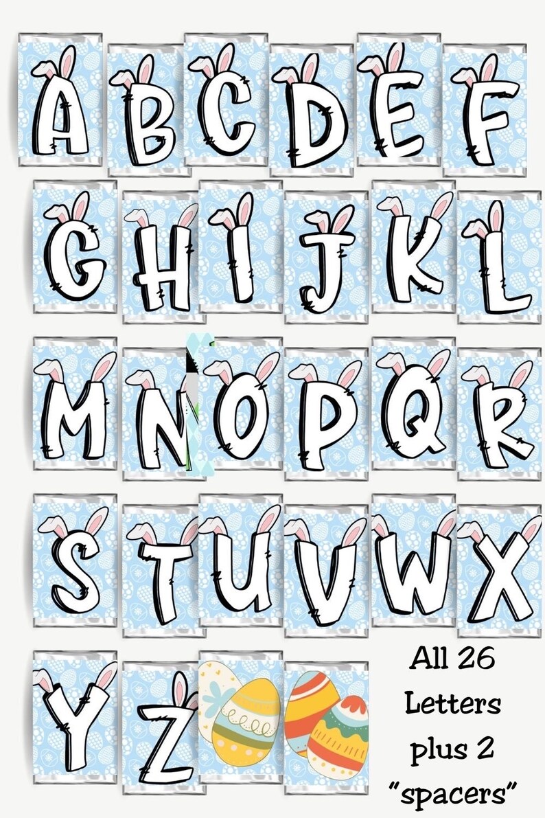 Easter Bunny Ears Alphabet Hershey Mini Wrappers, Rabbit Party Favor ...