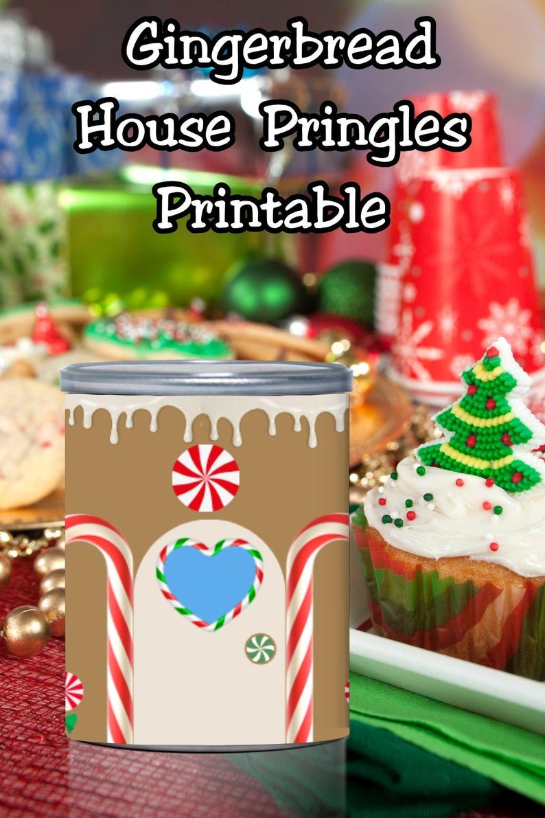 Gingerbread House Pringles Can Label Printable, Kids Christmas Party ...