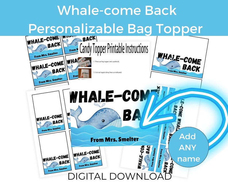 Whale-come Back First Day of School Gift From Teacher Treat Tag ...