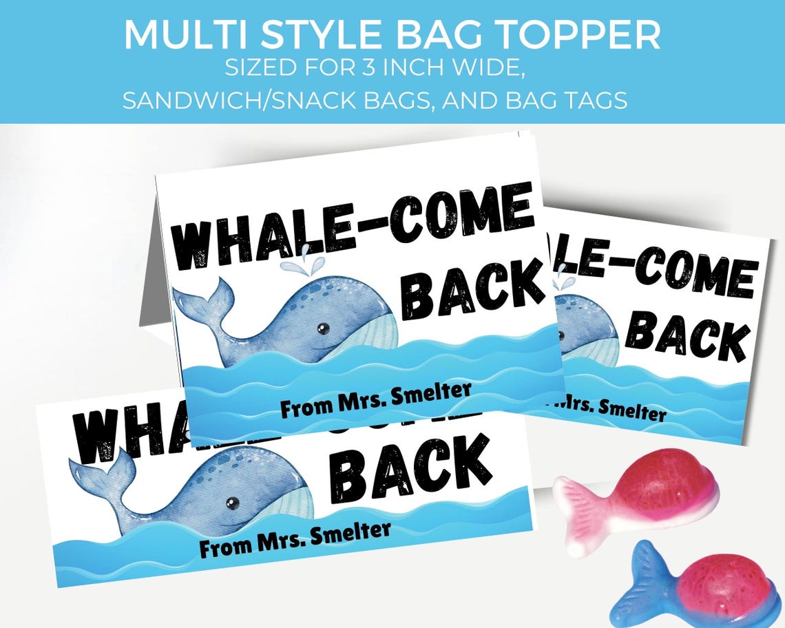 Whale-come Back First Day of School Gift From Teacher Treat Tag ...