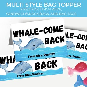 Whale-come Back First Day of School Gift From Teacher Treat Tag ...