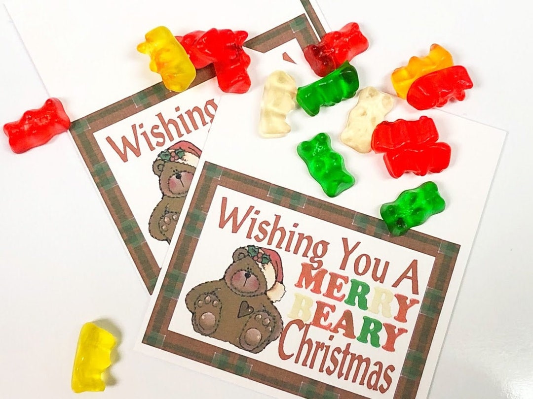 Merry Beary Christmas Bag Topper Printable, Gummy Bear Holiday Treat ...