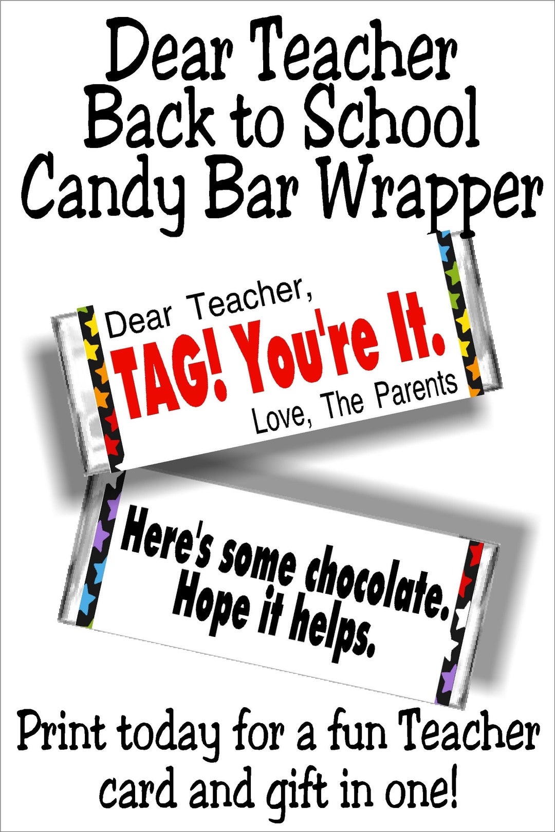 Teacher Gift Candy Bar Wrapper Digital Printable, Back to School ...