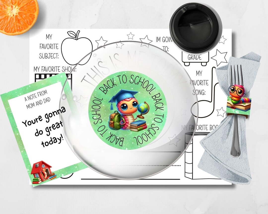 Bookworm Back to School Breakfast Printable Set, First Day About Me ...