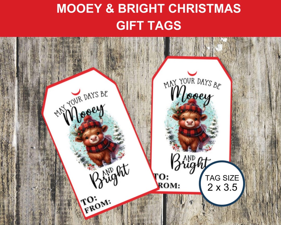 Mooey Christmas Gift Tag Printable Gift Tag, Cow Lover Gift Tag ...