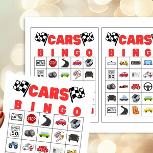 Cars Bingo Game, Party Game Printable Car Bingo Tire Marker Truck Card ...