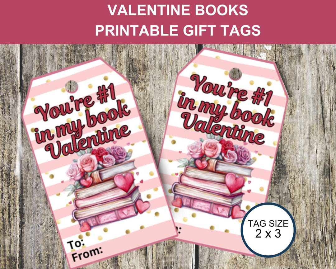 Valentine Book Gift Tag Printable Gift Tag, Book Valentines Gift Tag ...