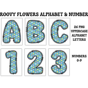 Groovy Alphabet Clipart Set, Doodle Alphabet Flower Letters Floral ...