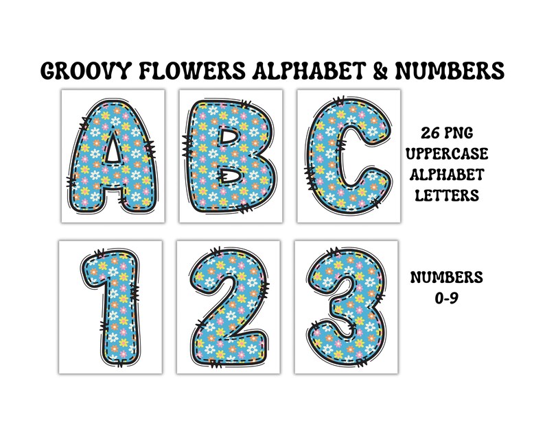 Groovy Alphabet Clipart Set, Doodle Alphabet Flower Letters Floral ...
