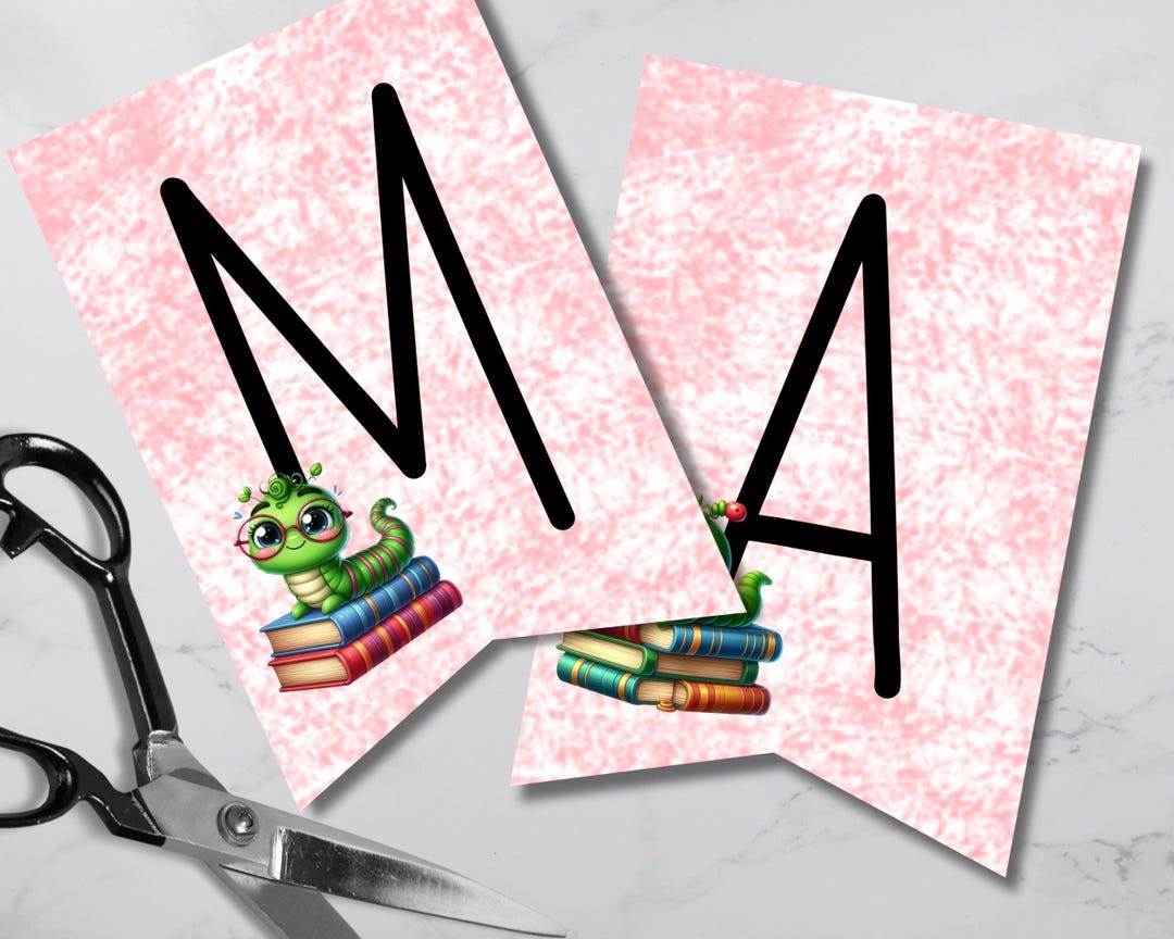 Pink Bookworm Back to School Banner With Apple Alphabet DIY PRINTABLE ...