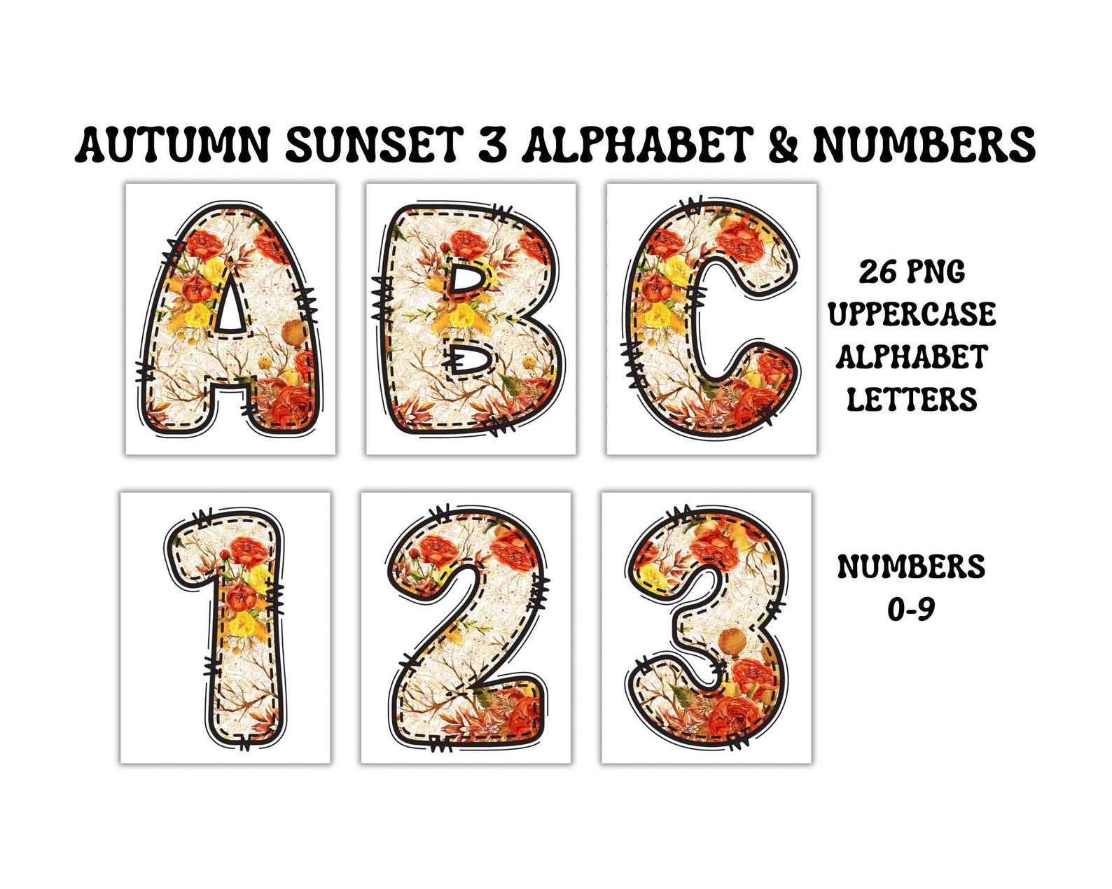 Fall Flower Alphabet PNG Clipart Set of 5 Autumn Rose Letters and ...