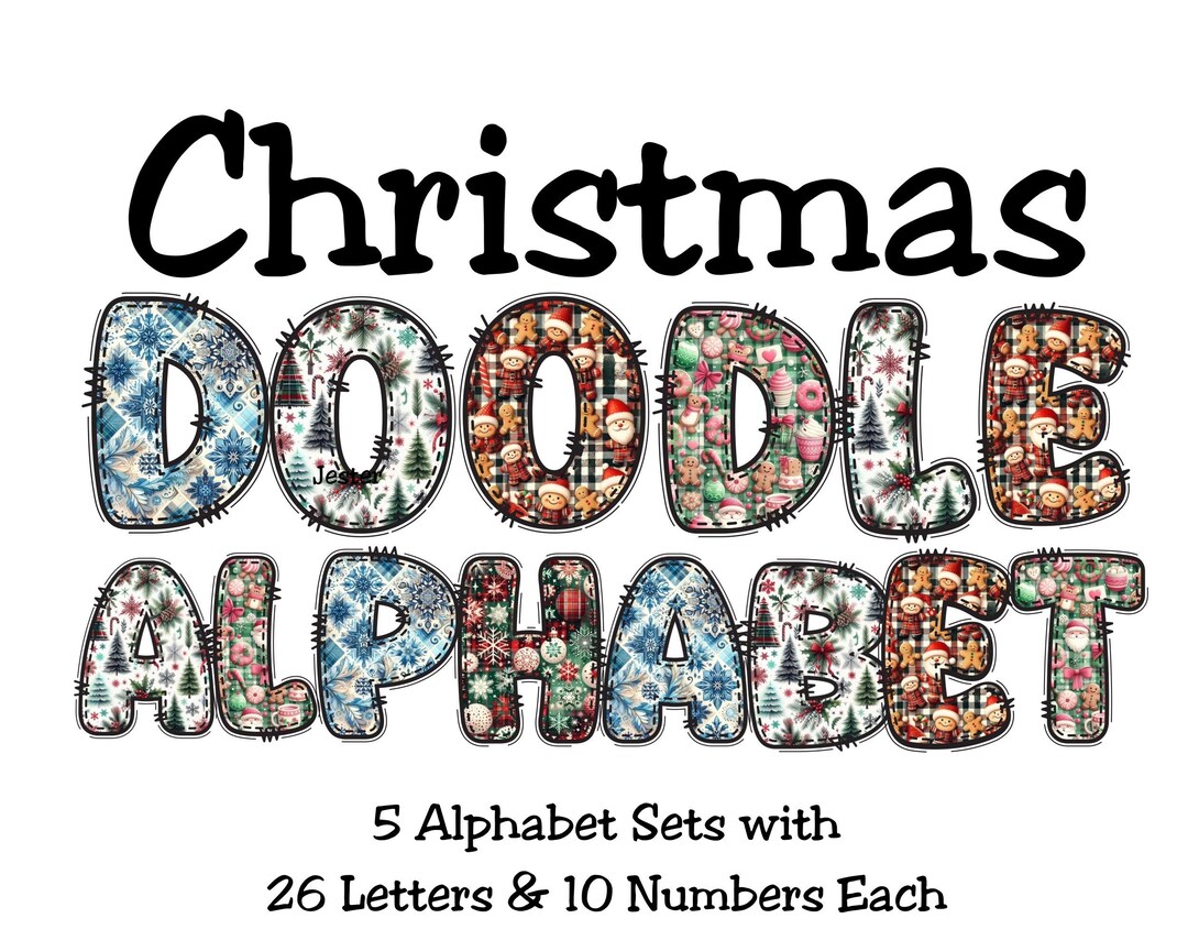 Christmas Alphabet Clipart Set, Doodle Alphabet Christmas Letters ...