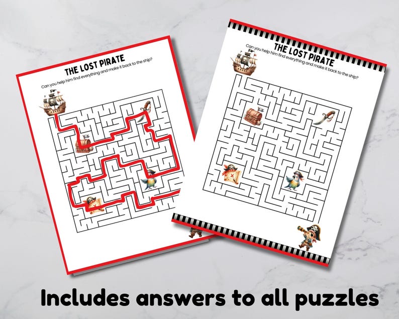 Pirate Party Printable Game Maze Puzzle Pack of 4, Pirate Birthday ...