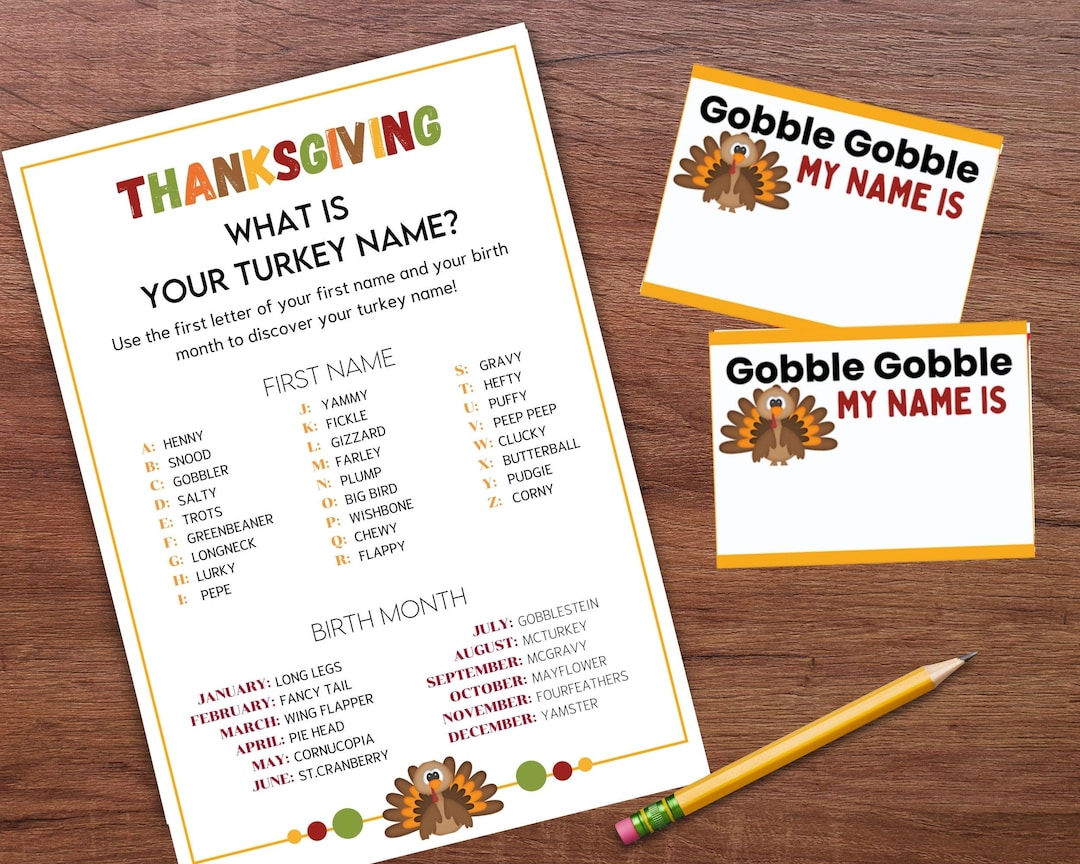 Whats Your Thanksgiving Name Game and Name Tags, Turkey Name Generator ...