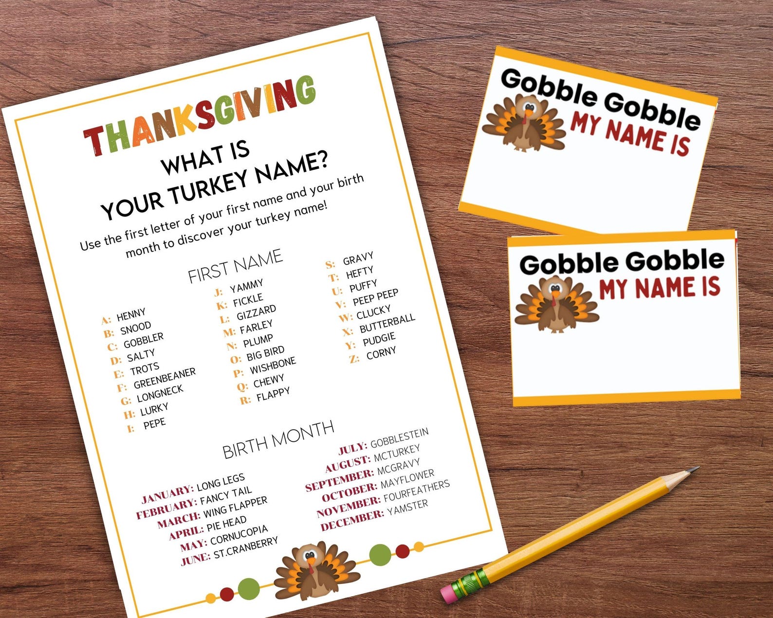 Whats Your Thanksgiving Name Game and Name Tags, Turkey Name Generator ...