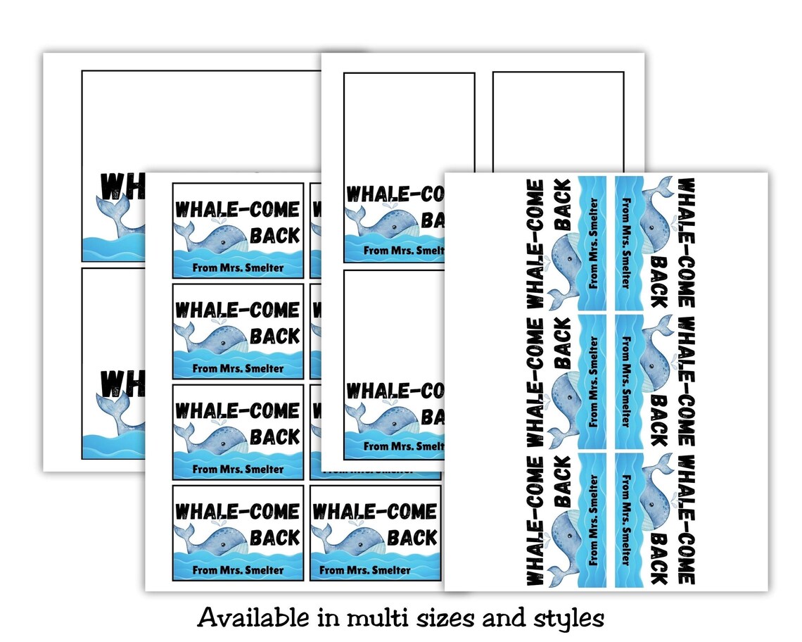 Whale-come Back First Day of School Gift From Teacher Treat Tag ...