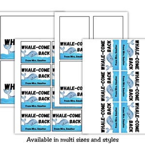 Whale-come Back First Day of School Gift From Teacher Treat Tag ...