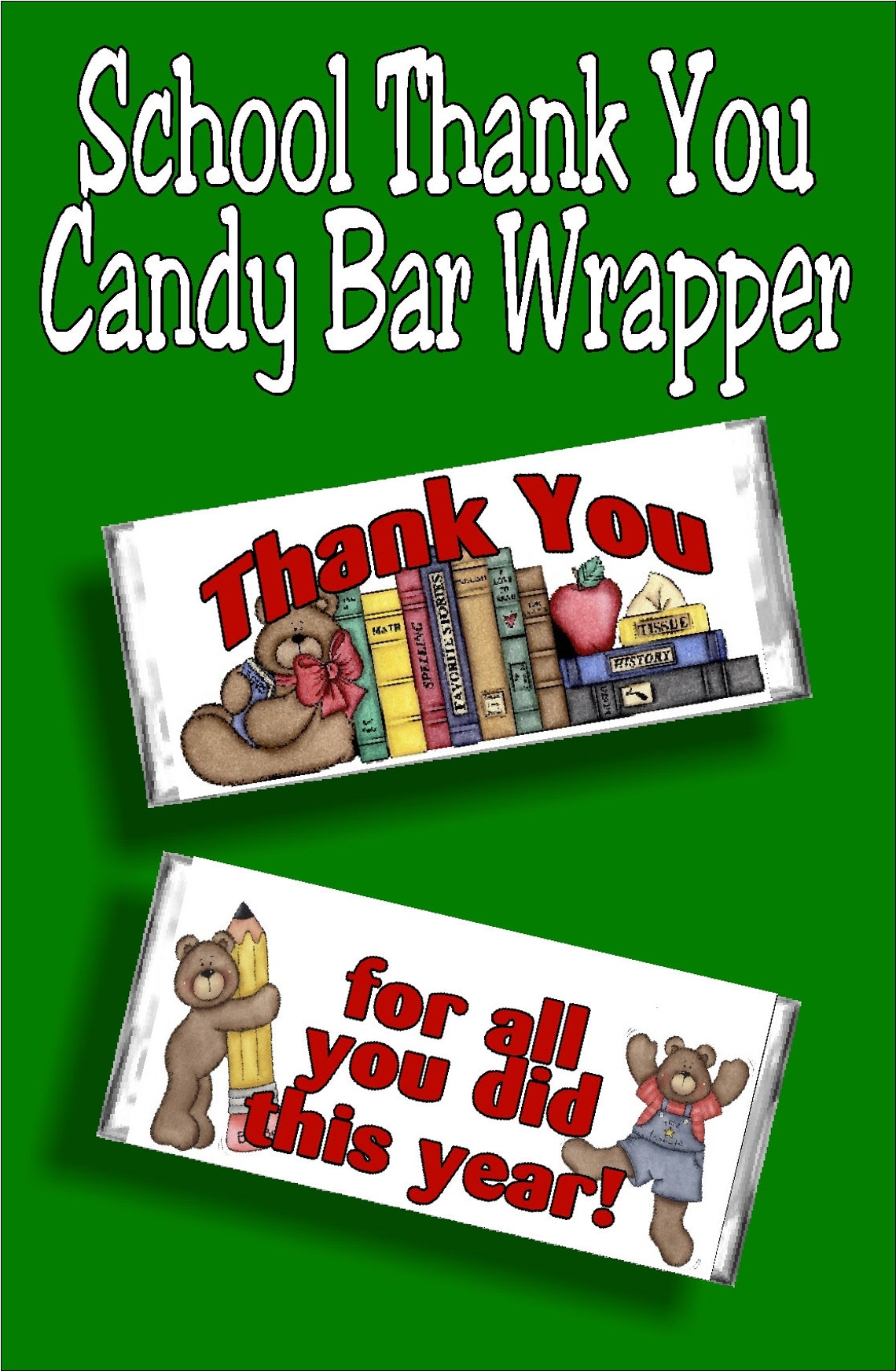 School Thank You Candy Bar Wrapper Printable - Etsy