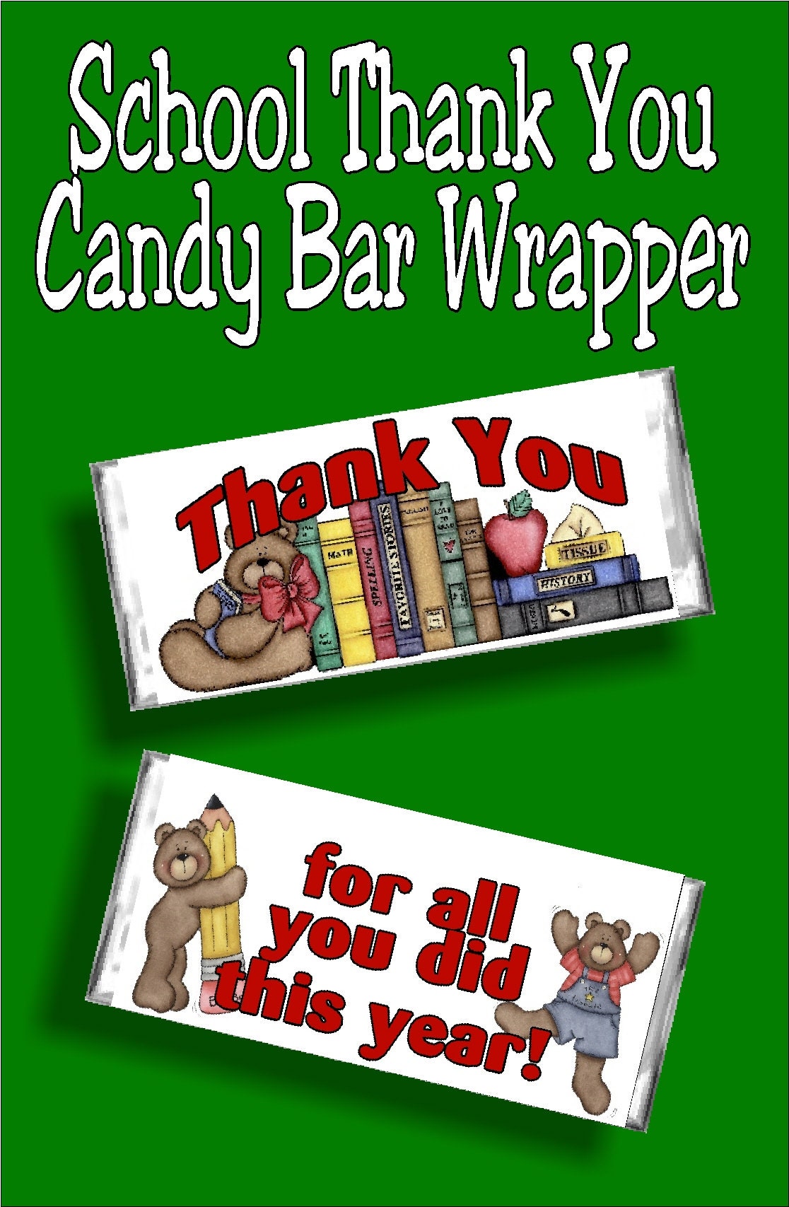 School Thank You Candy Bar Wrapper Printable | Etsy
