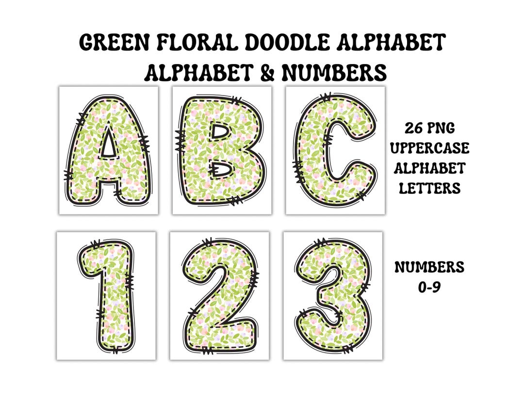 Green Floral Alphabet Clipart for Nursery Wall Decor Room Spring Design ...