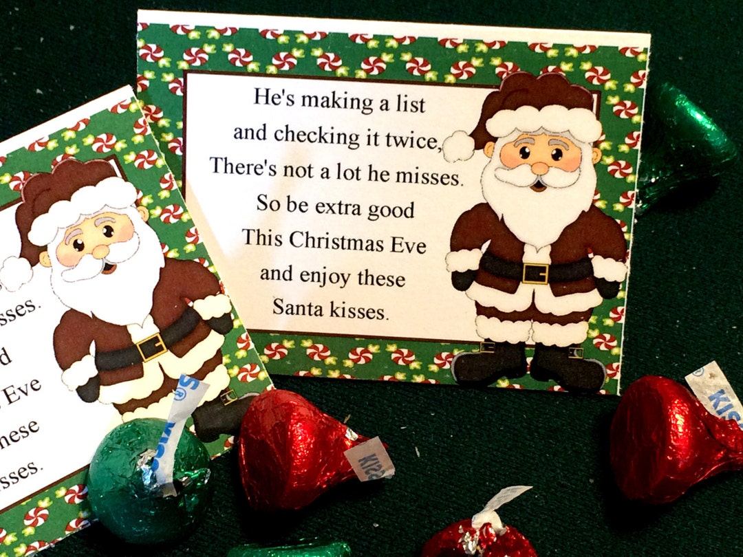 Santa Kisses Christmas Candy Bag Topper Printable, - Etsy