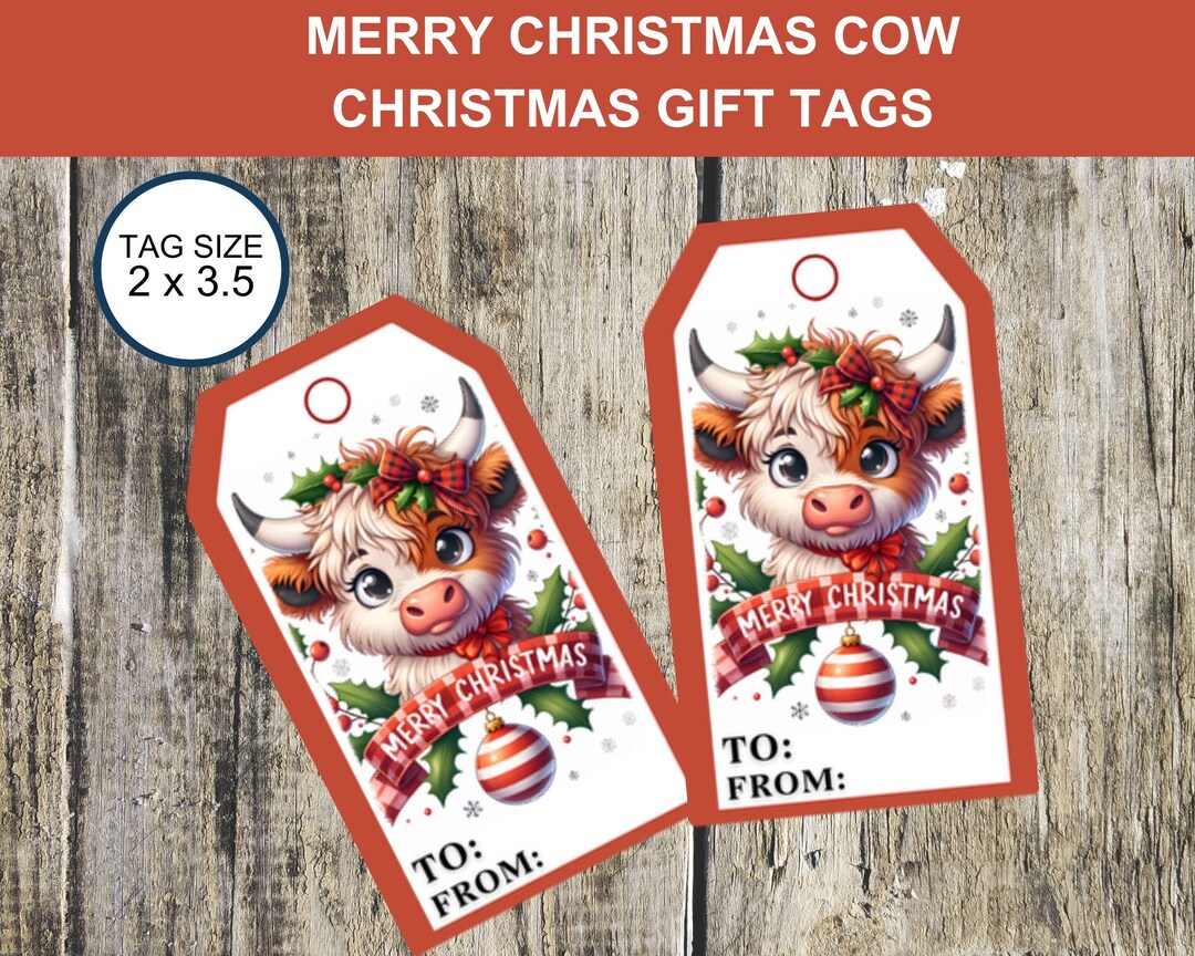 Christmas Cow Gift Tag Printable Gift Tag, Cow Lover Gift Tag ...