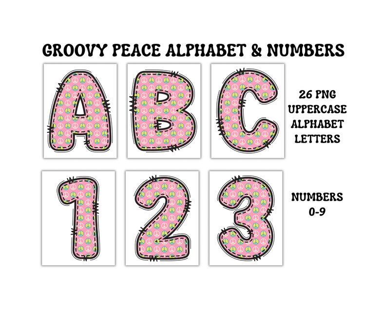 Groovy Alphabet Clipart Set, Doodle Alphabet Flower Letters Floral ...
