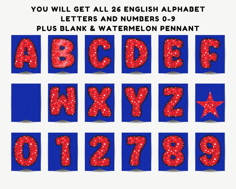 Patriotic Red, White and Blue Star Alphabet DIY PRINTABLE ...