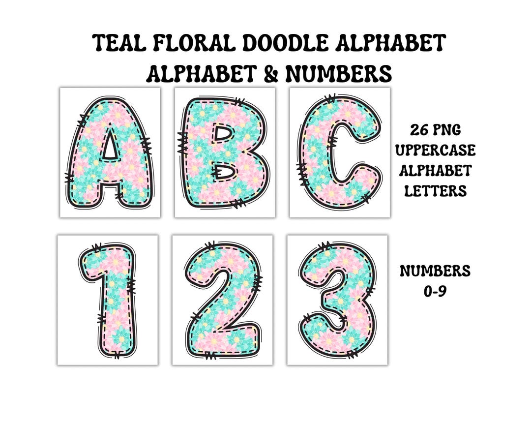 Teal Floral Alphabet Clipart for Nursery Wall Decor Room Spring Design ...