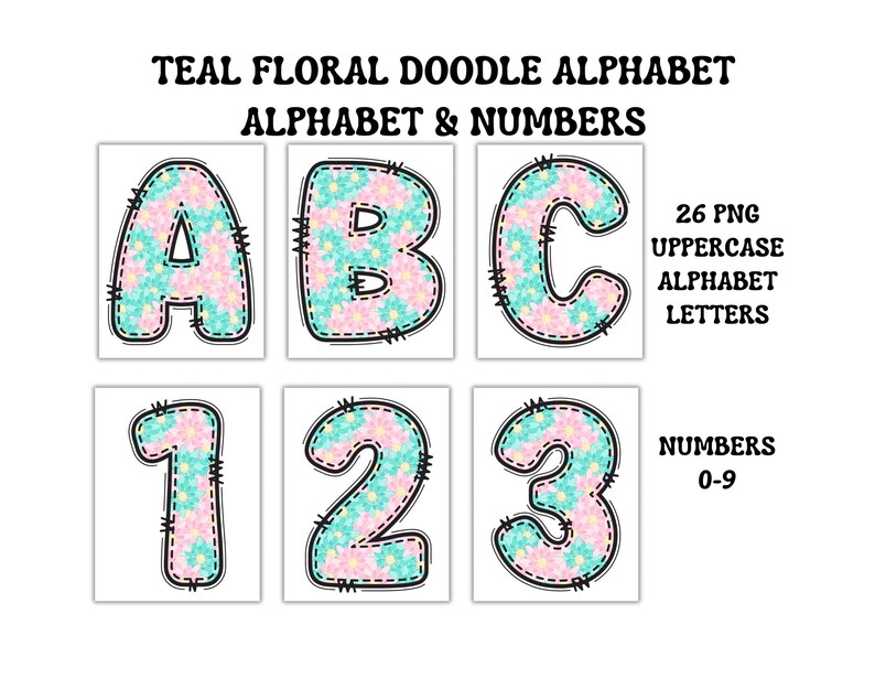 Teal Floral Alphabet Clipart for Nursery Wall Decor Room Spring Design ...