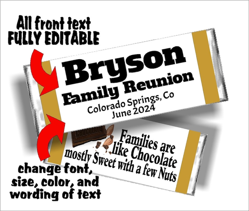 Editable Family Reunion Candy Wrappers, Personalized Reunion Favor ...