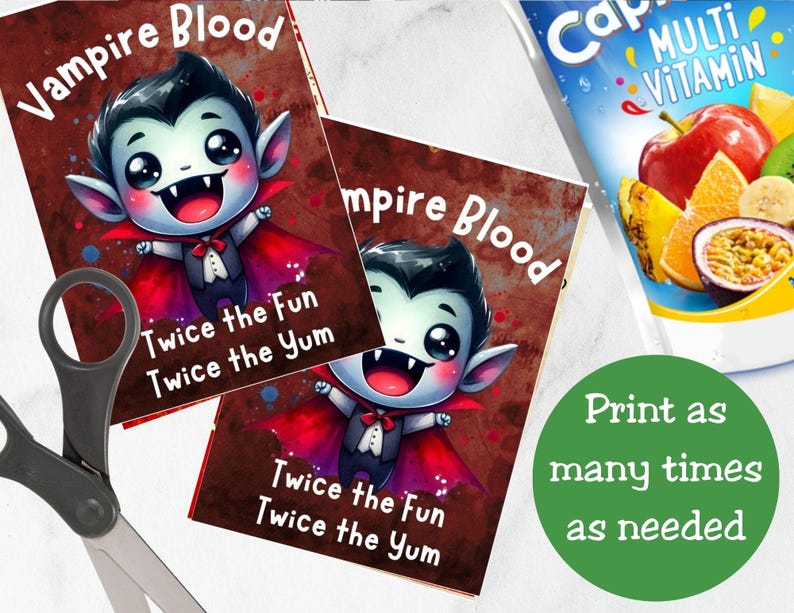 Vampire Blood Capri Sun Label Printable, Halloween Party Drink Juice ...
