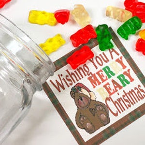 Merry Beary Christmas Bag Topper Printable, Gummy Bear Holiday Treat ...
