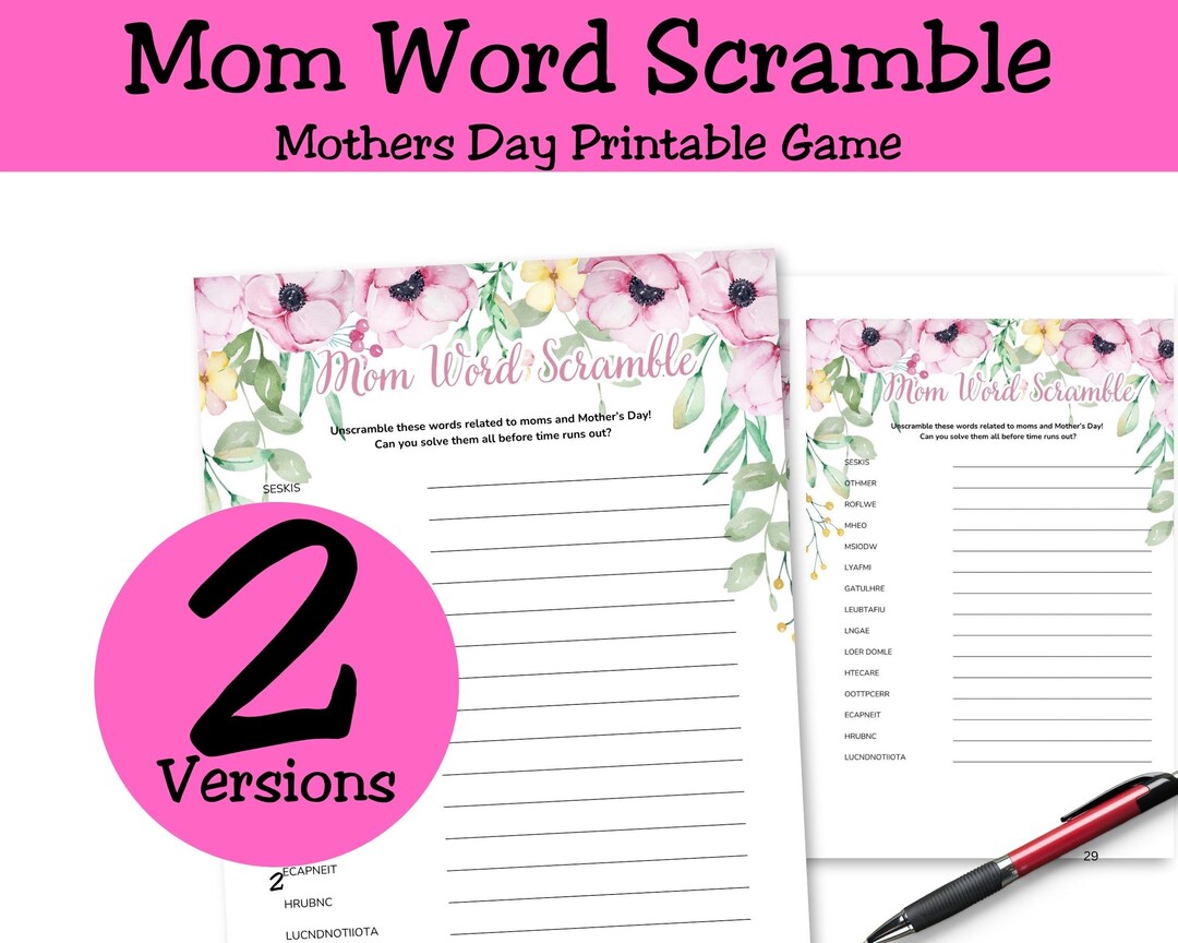 Mom Word Scramble Game Printable Download Mother’s Day Brunch Game ...