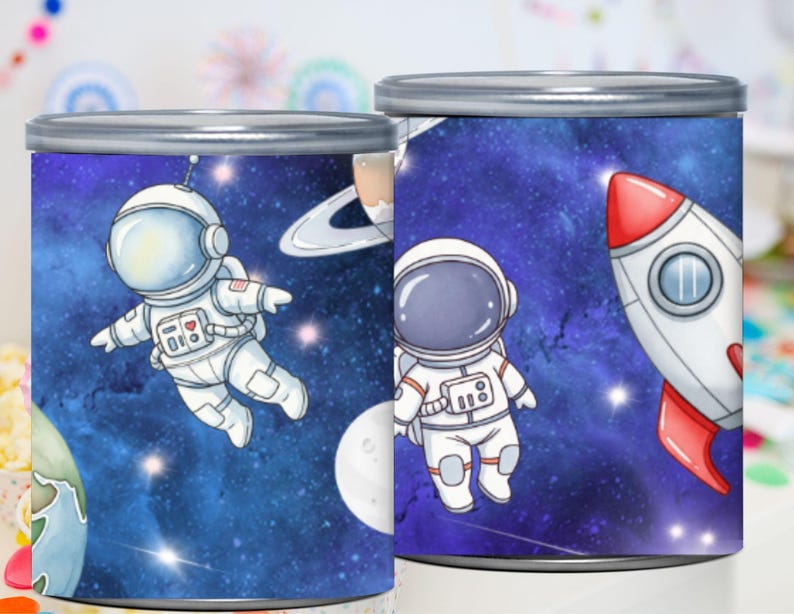 Two the Moon Space Birthday Pringles Can Label & Lid, Astronaut Party ...