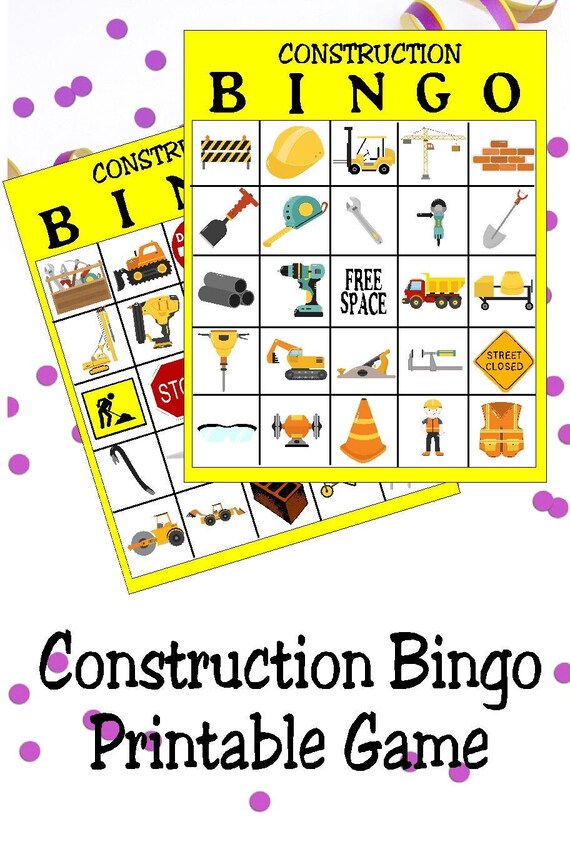 Construction Party Construction Bingo Printable Party Game | Etsy