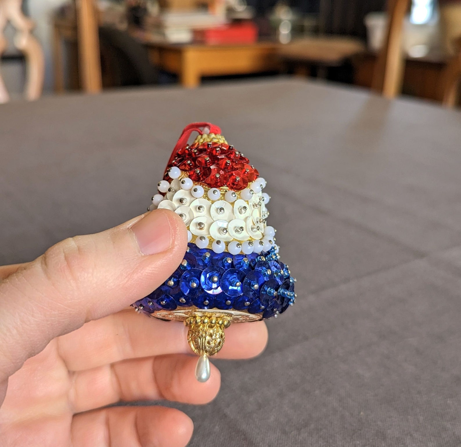 Vintage Red White and Blue Push Pin Bell Ornament - Etsy
