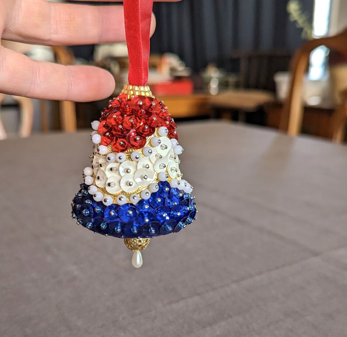 Vintage Red White and Blue Push Pin Bell Ornament - Etsy
