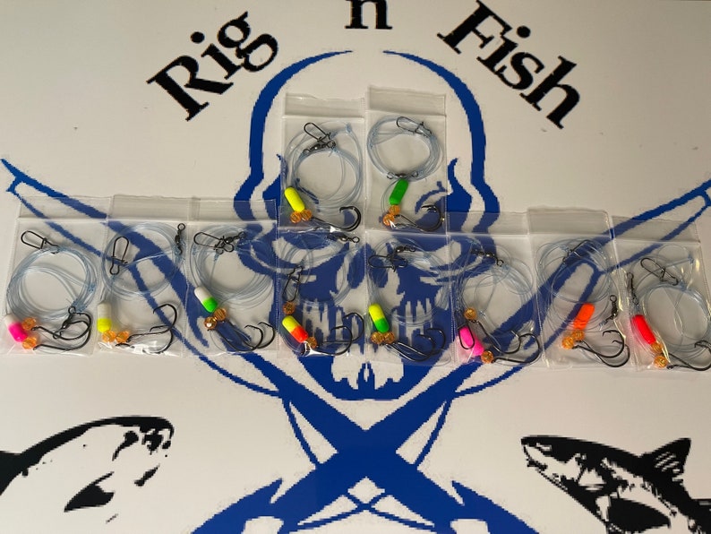 10 Hi-low Surf Fishing Rigs 1/0 Hooks Multi-colored Floats Pompano ...