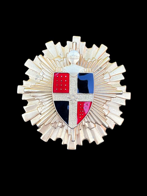 Enamel Shield Cross Knight Vintage Dimensional Brooch - Gem