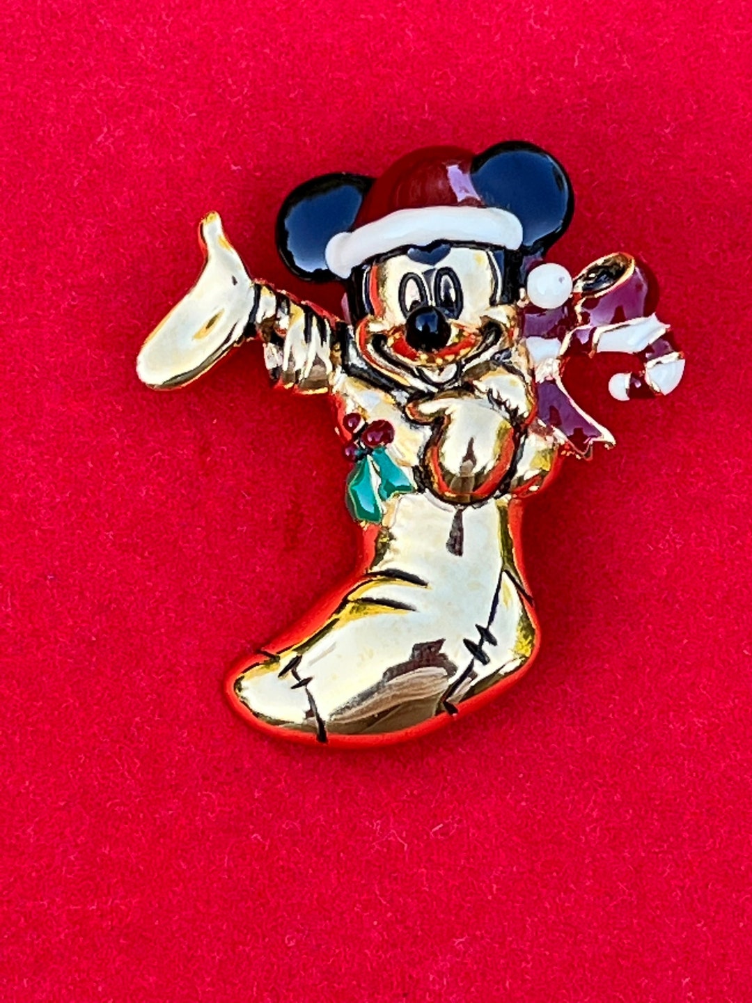Napier Disney Mickey Mouse Christmas Stocking Vintage Brooch - Etsy