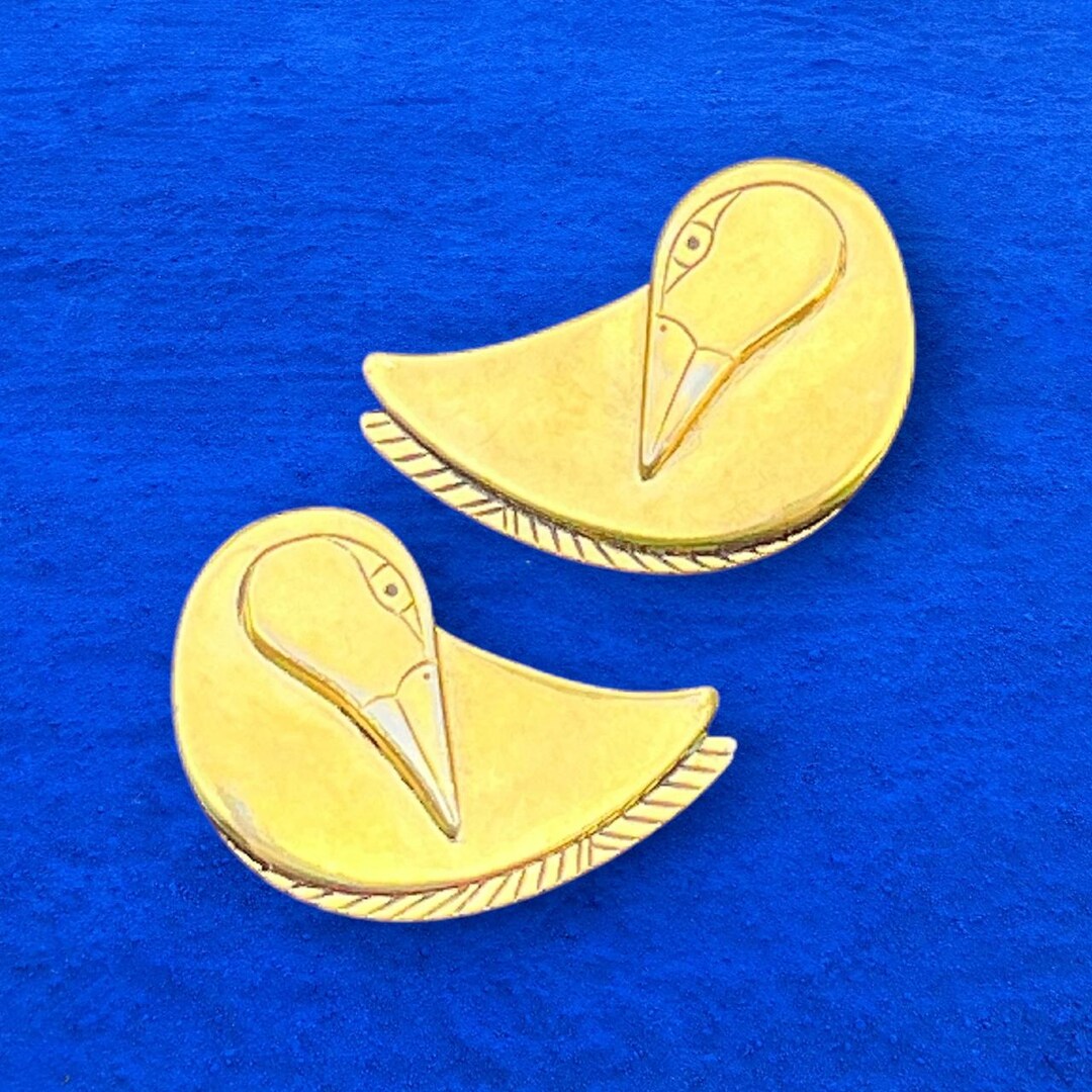 Laurel Burch Bird Clip Earrings Signed Vintage Gold Color - Etsy