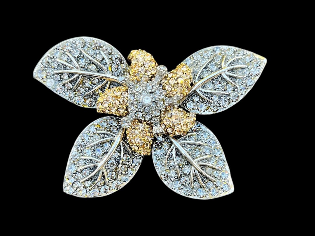 Barrera Flower Petal Brooch Vintage Rhinestones Large - Etsy