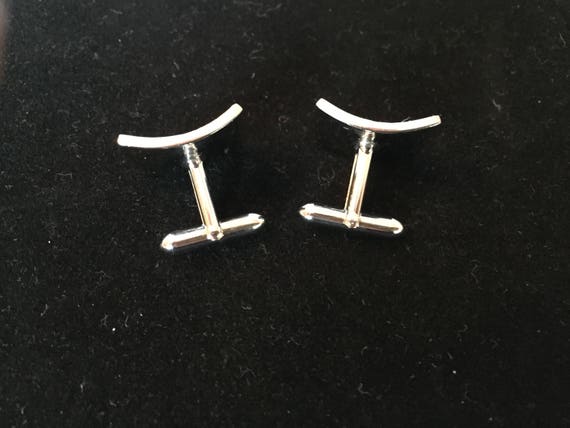 Swank Silver Square and Black Glass Cufflinks. - Gem