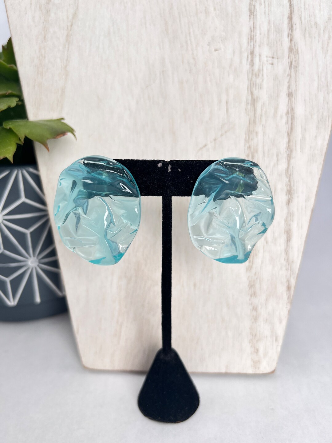 Ice Blue Oval Lucite Earrings - Etsy